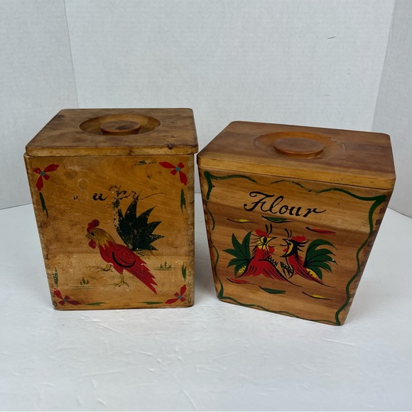 Vintage | Kitchen | Vintage Mcm Wooden Kitchen Canister Boxes Rooster ...